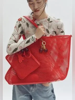 H&M | Bags | Stella Mccartney X Hm Red Large Mesh Tote Bag Limited ...